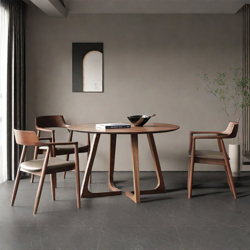 HEshihome Minimalist Round Solid Wood Dining Table Sets | Wayfair